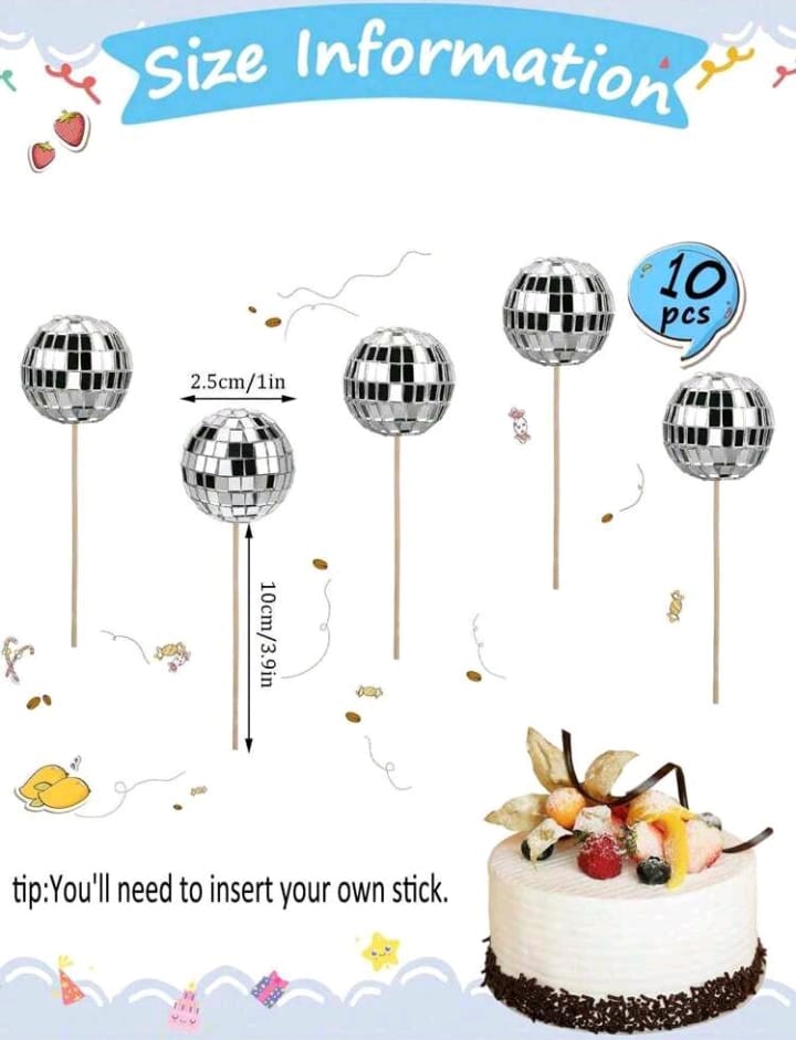 10pc Mirror Ball Cake Topper Toothpick – Lamay