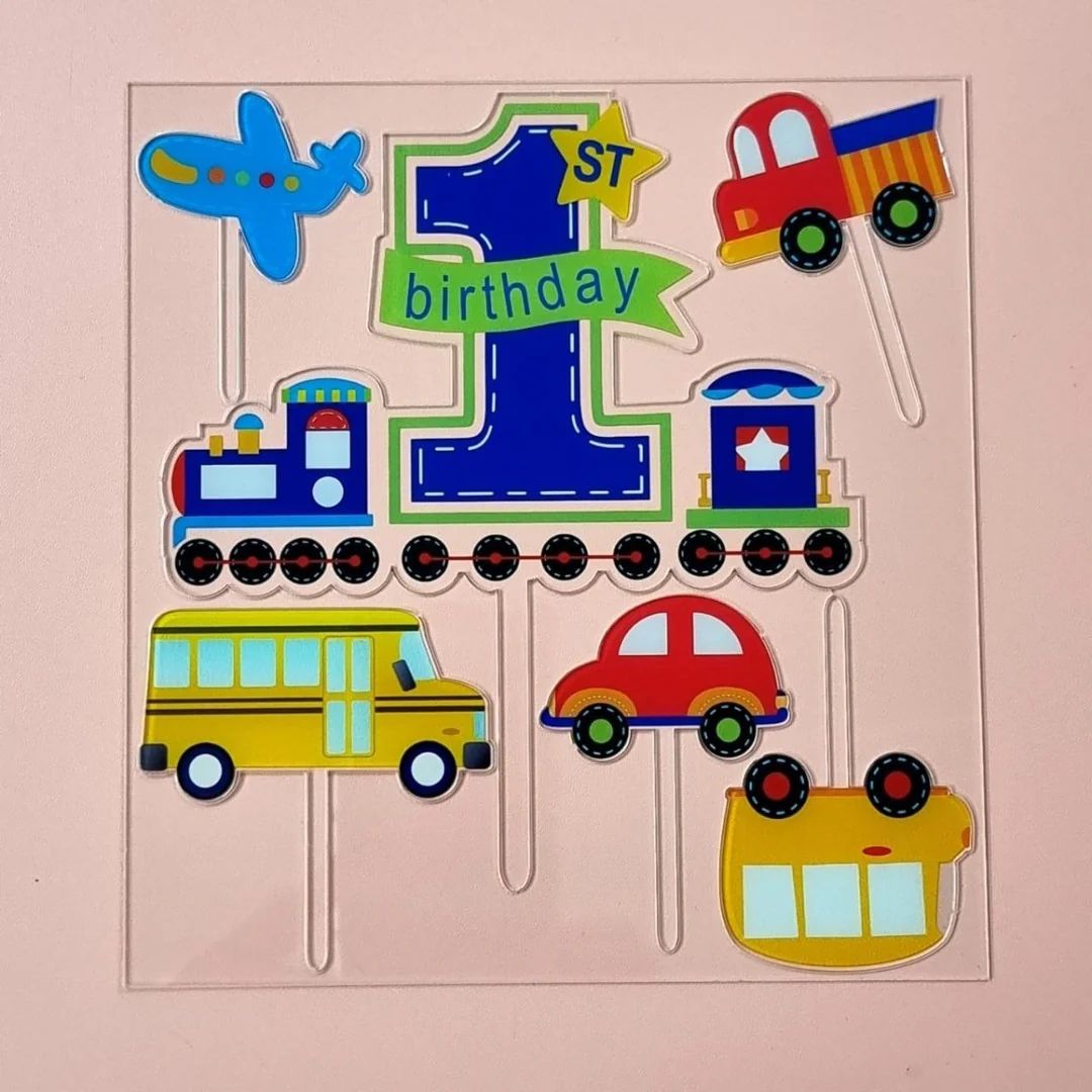 Cardboard Cake Topper Transport 1st Birthday – Lamay