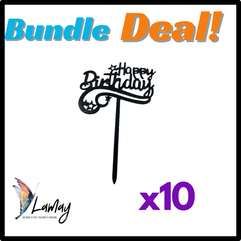 (3) Bundle Deal Acrylic Cake Topper Happy Birthday x10 – Lamay