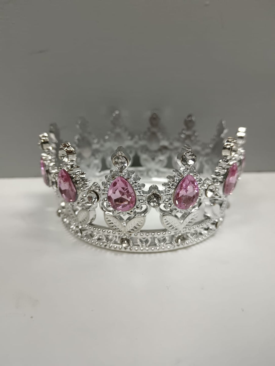 Plastic Tiara Cake Topper Silver Pink Stones – Lamay