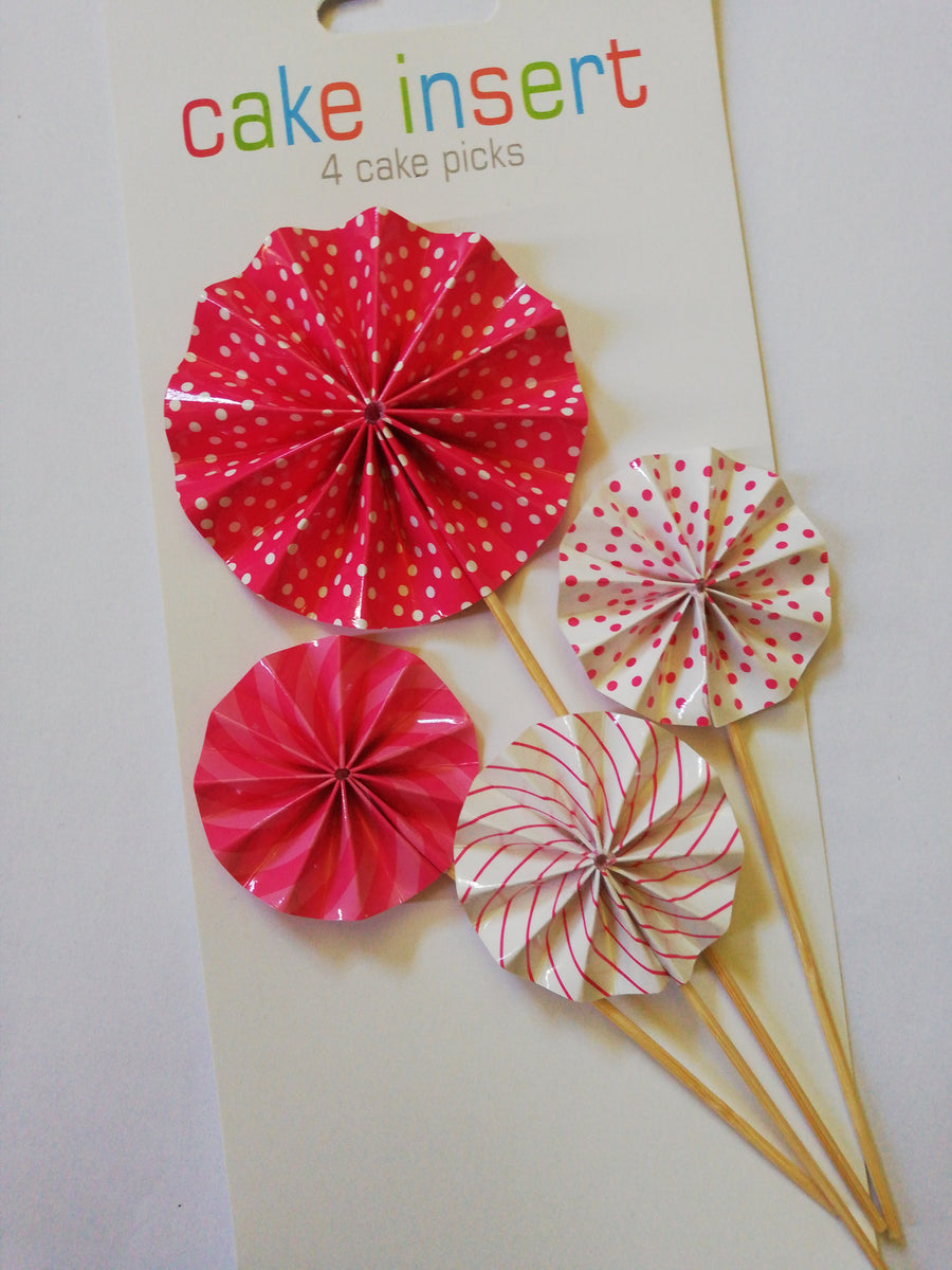 Paper fan cupcake topper stick, Dark pink – Lamay
