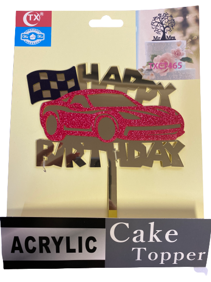 Nr218 Acrylic Cake Topper Happy Birthday Racing Car Gold – Lamay